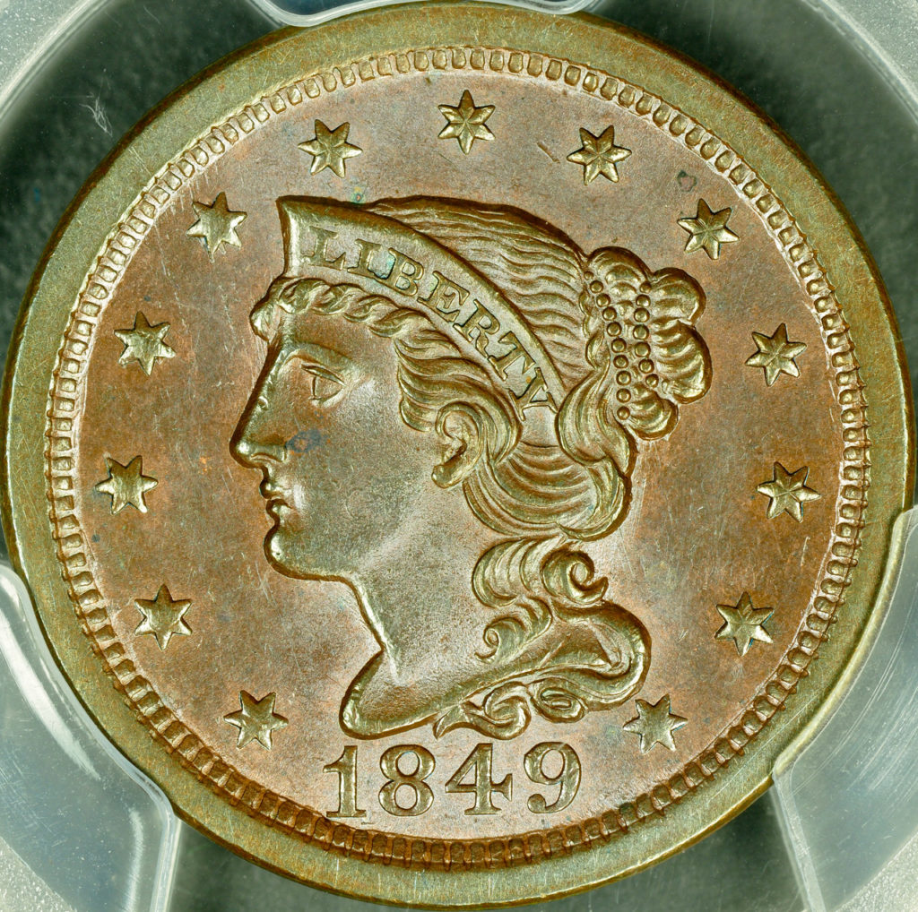 1849 1c Braided Large Cent PCGS MS64 BN – Bellisario Rare Coin Gallery ...